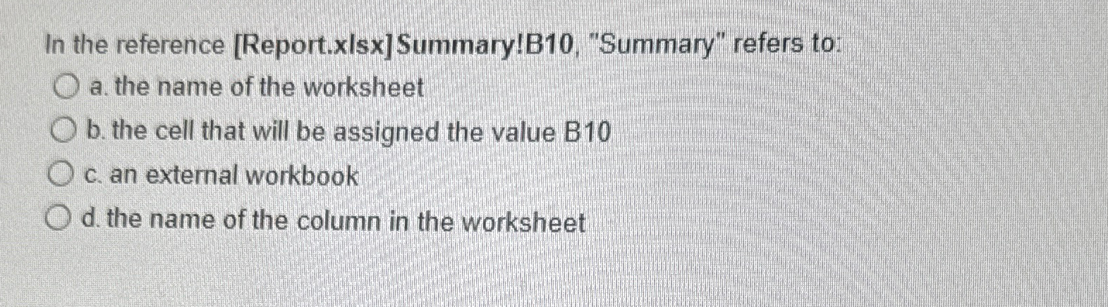 Solved In the reference [Report.xIsx]Summary!B10, ﻿"Summary" | Chegg.com
