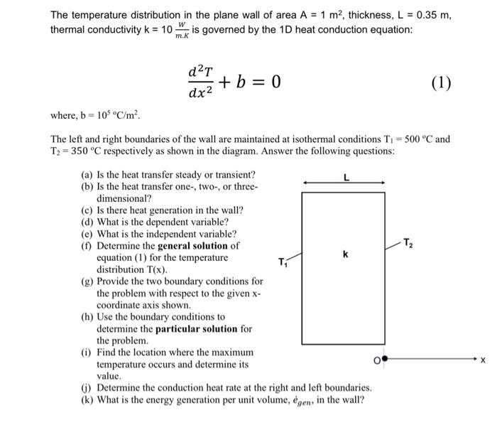 Solved The temperature distribution in the plane wall of | Chegg.com