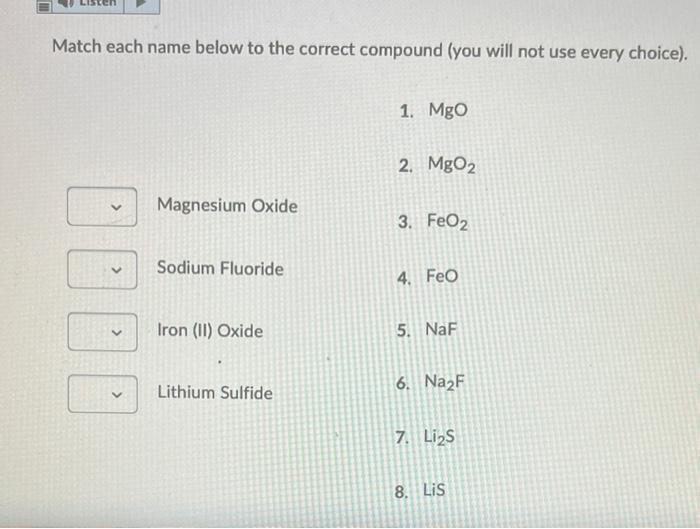 Solved Match each name below to the correct compound (you | Chegg.com