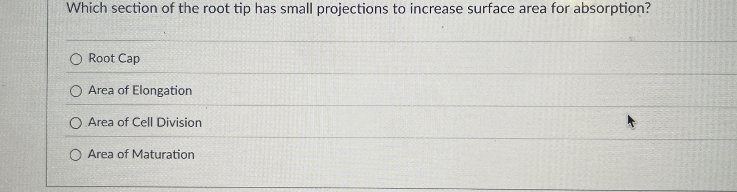Solved Which section of the root tip has small projections | Chegg.com