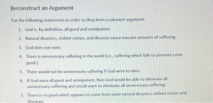 Reconstruct an Argument Put the following statements | Chegg.com