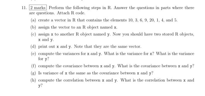 Solved 11. Perform the following steps in R. Answer the | Chegg.com