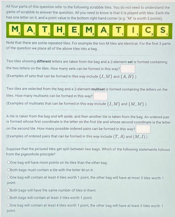Solved All four parts of this question refer to the | Chegg.com