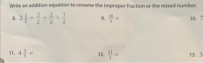 Solved Write an addition equation to rename the improper | Chegg.com