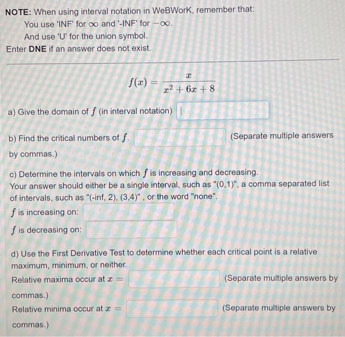 Solved NOTE: When using interval notation in WeBWork, | Chegg.com
