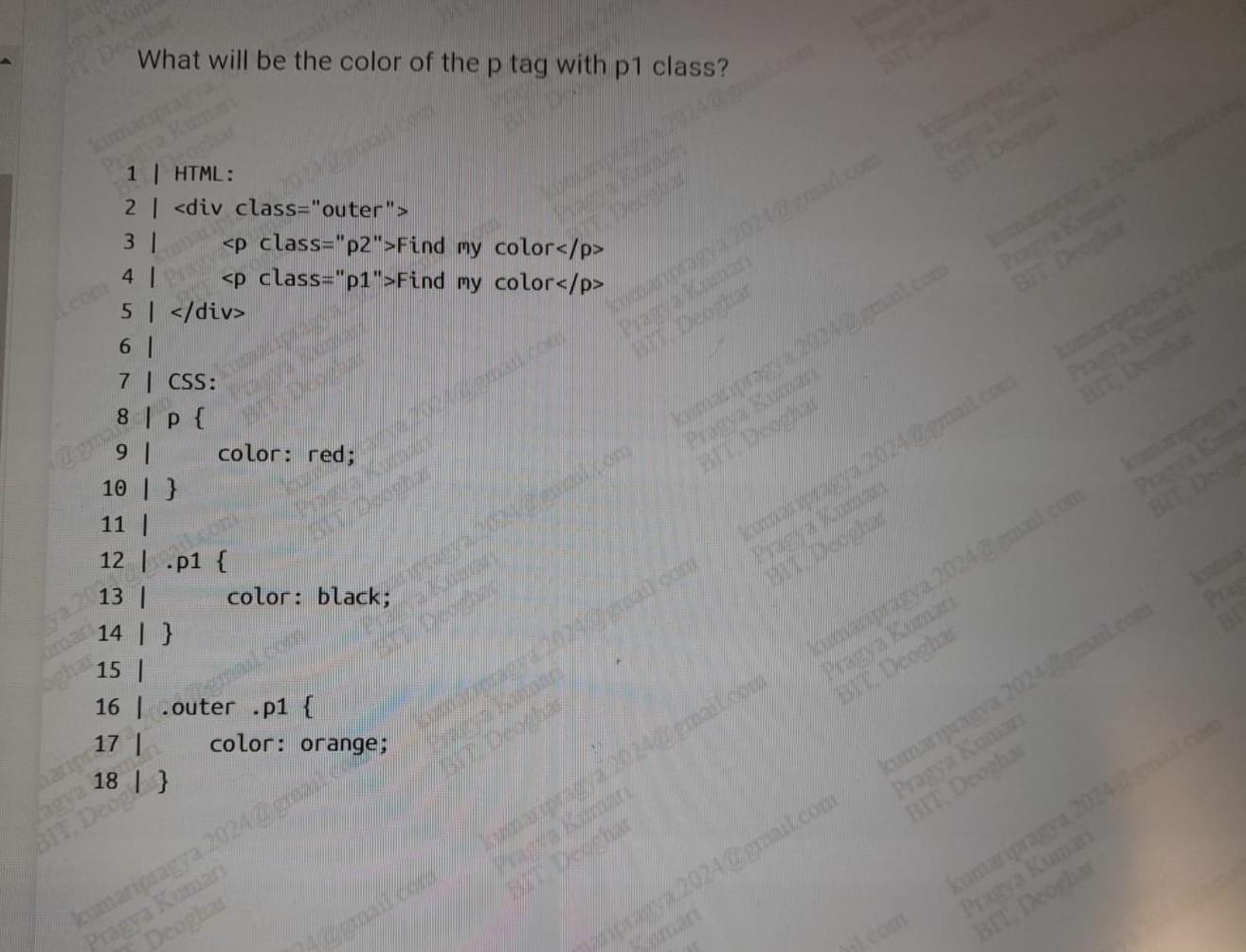 Solved What will be the color of the p tag with p1 class? | Chegg.com