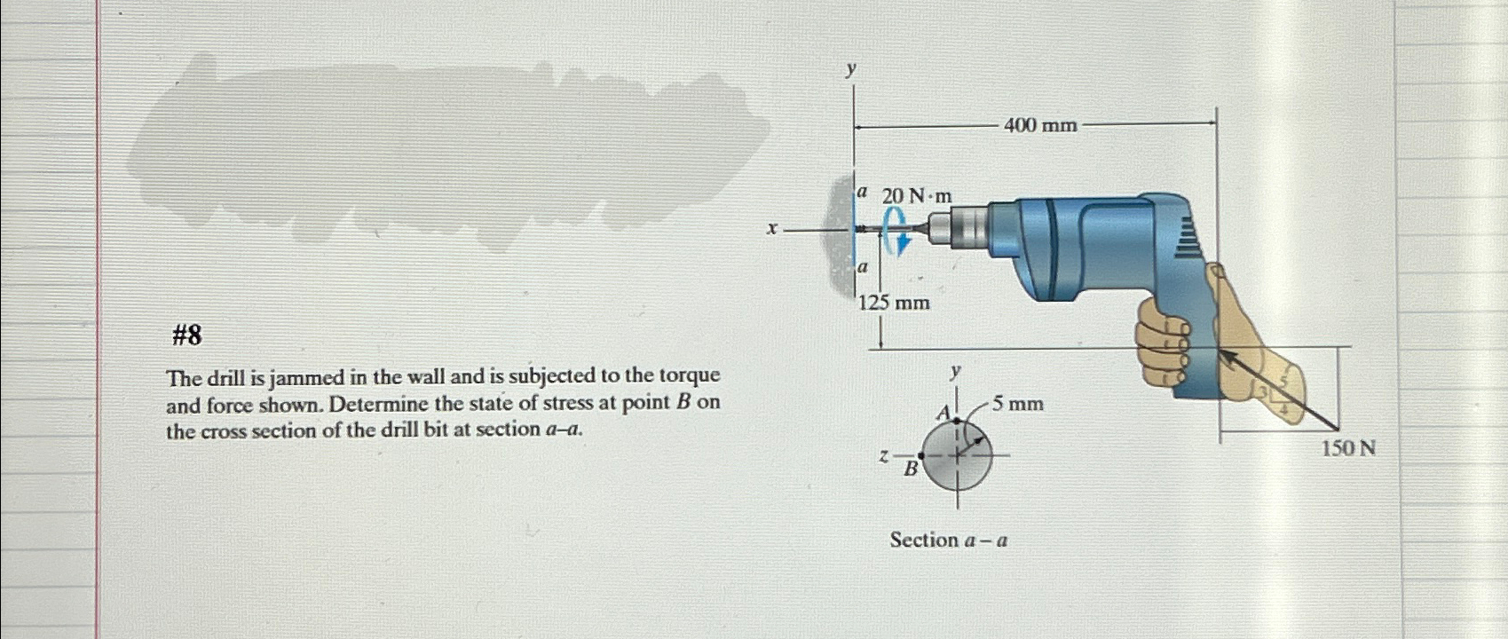 #8The drill is jammed in the wall and is subjected to | Chegg.com
