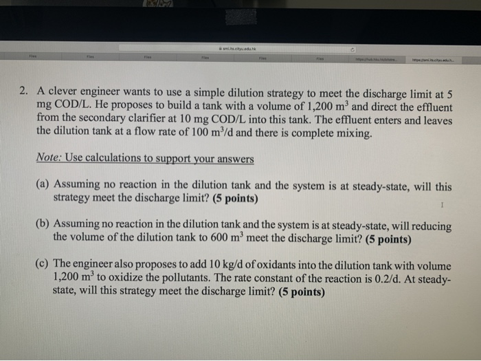 2. A clever engineer wants to use a simple dilution | Chegg.com