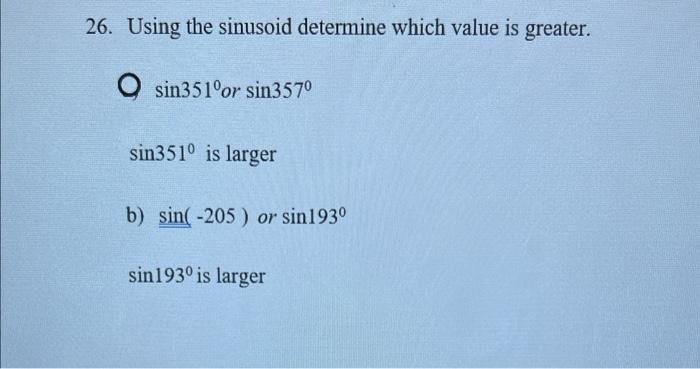 Solved 26. Using the sinusoid determine which value is | Chegg.com