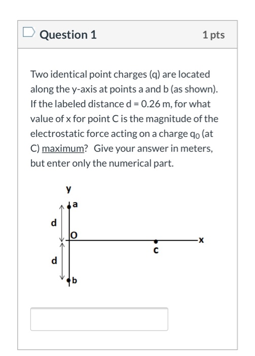 Solved Question 1 1 pts Two identical point charges (q) are | Chegg.com
