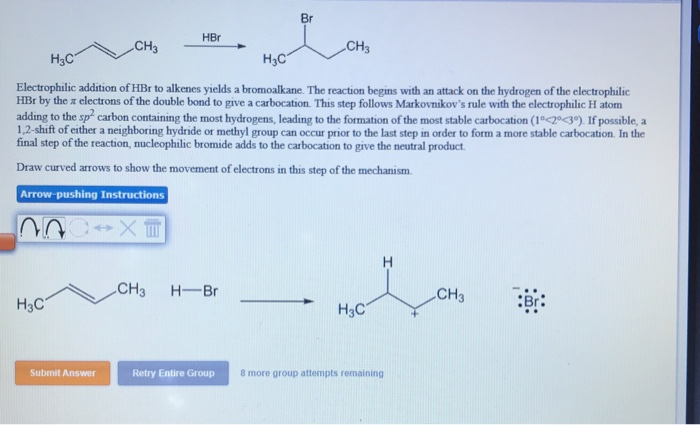 Solved CH3 - CH2 HBr Brits CH3 H₃C HC Electrophilic addition | Chegg.com