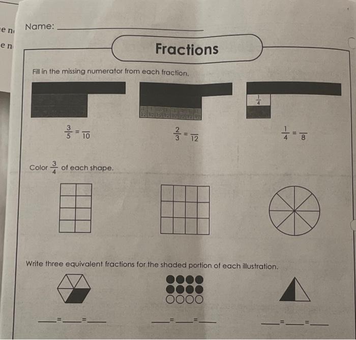 Solved Fill in the missing numerator from each fraction. | Chegg.com