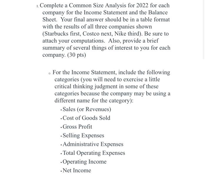 Solved Complete a Common Size Analysis for 2022 for each | Chegg.com