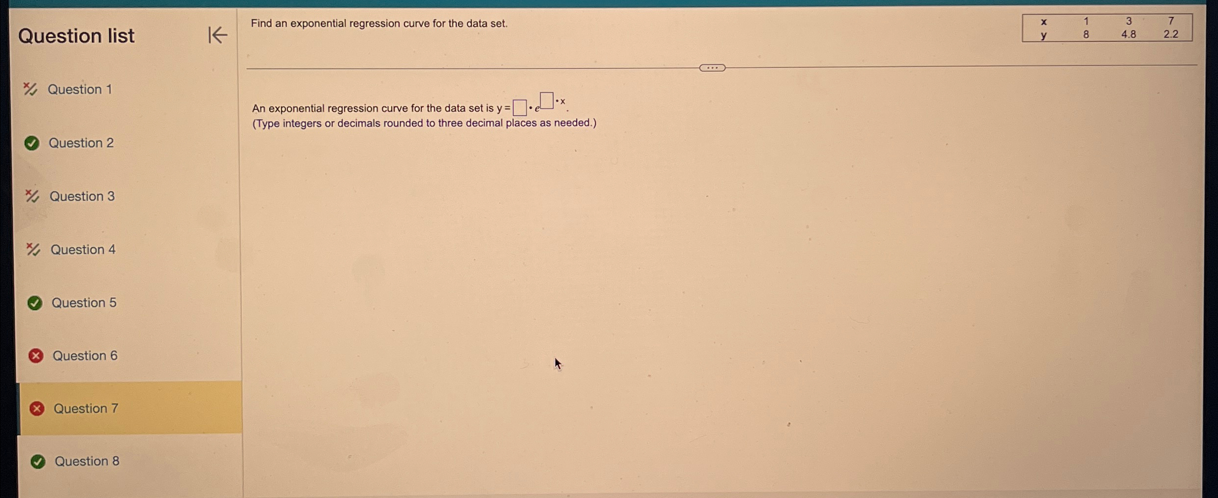 Solved Question listFind an exponential regression curve for | Chegg.com
