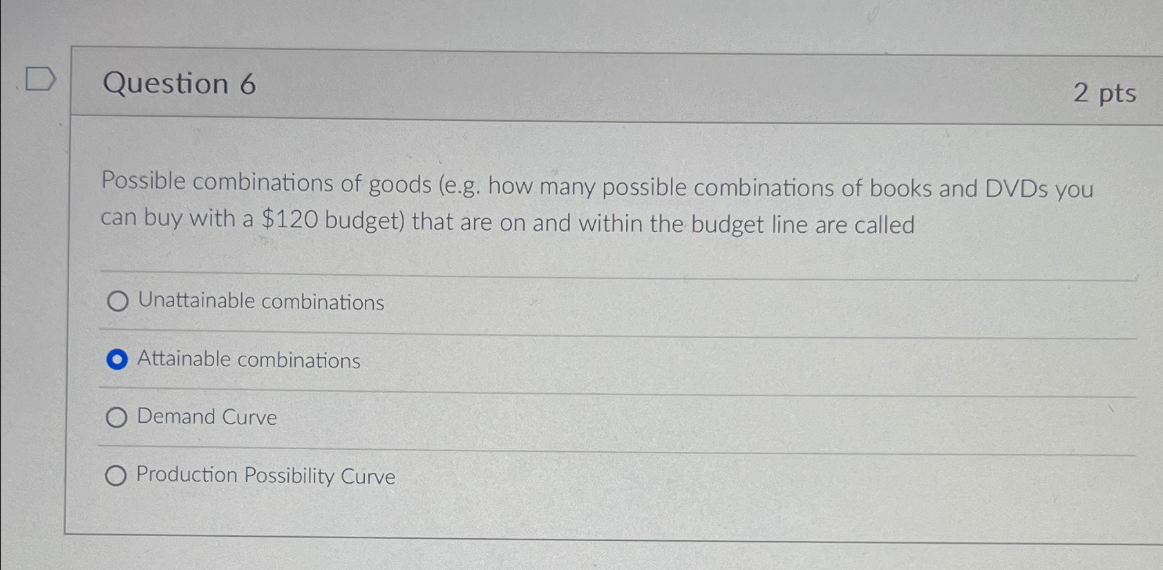 Solved Question 62 ﻿ptsPossible combinations of goods (e.g. | Chegg.com