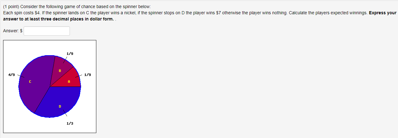 Solved (1 ﻿point) ﻿Consider the following game of chance | Chegg.com