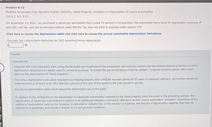 Solved Problem 8-10 Modified Accelerated Cost Recovery | Chegg.com