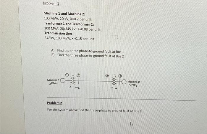 Solved Machine 1 and Machine 2: 100MVA,20kV,X=0.2 per unit | Chegg.com