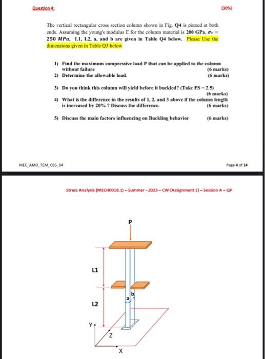 Solved The vertical rectangular cross section column shown | Chegg.com