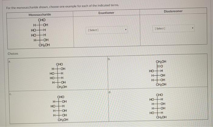 Solved For the monosaccharide shown, choose one example for | Chegg.com