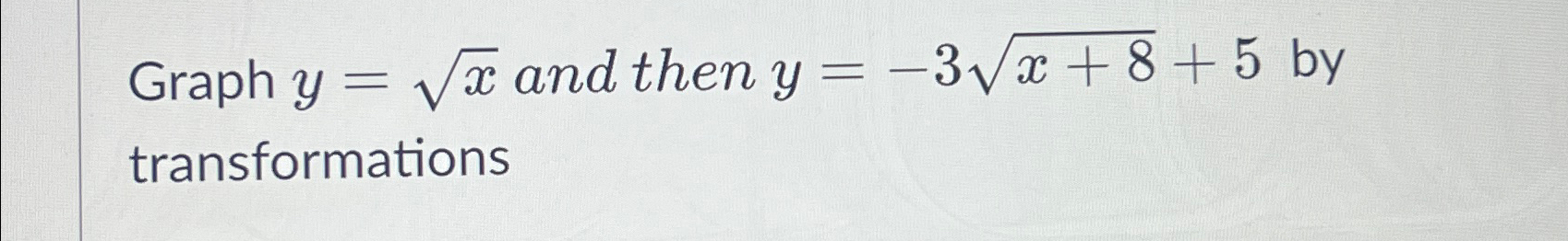 Solved Graph y=x2 ﻿and then y=-3x+82+5 ﻿by transformations | Chegg.com