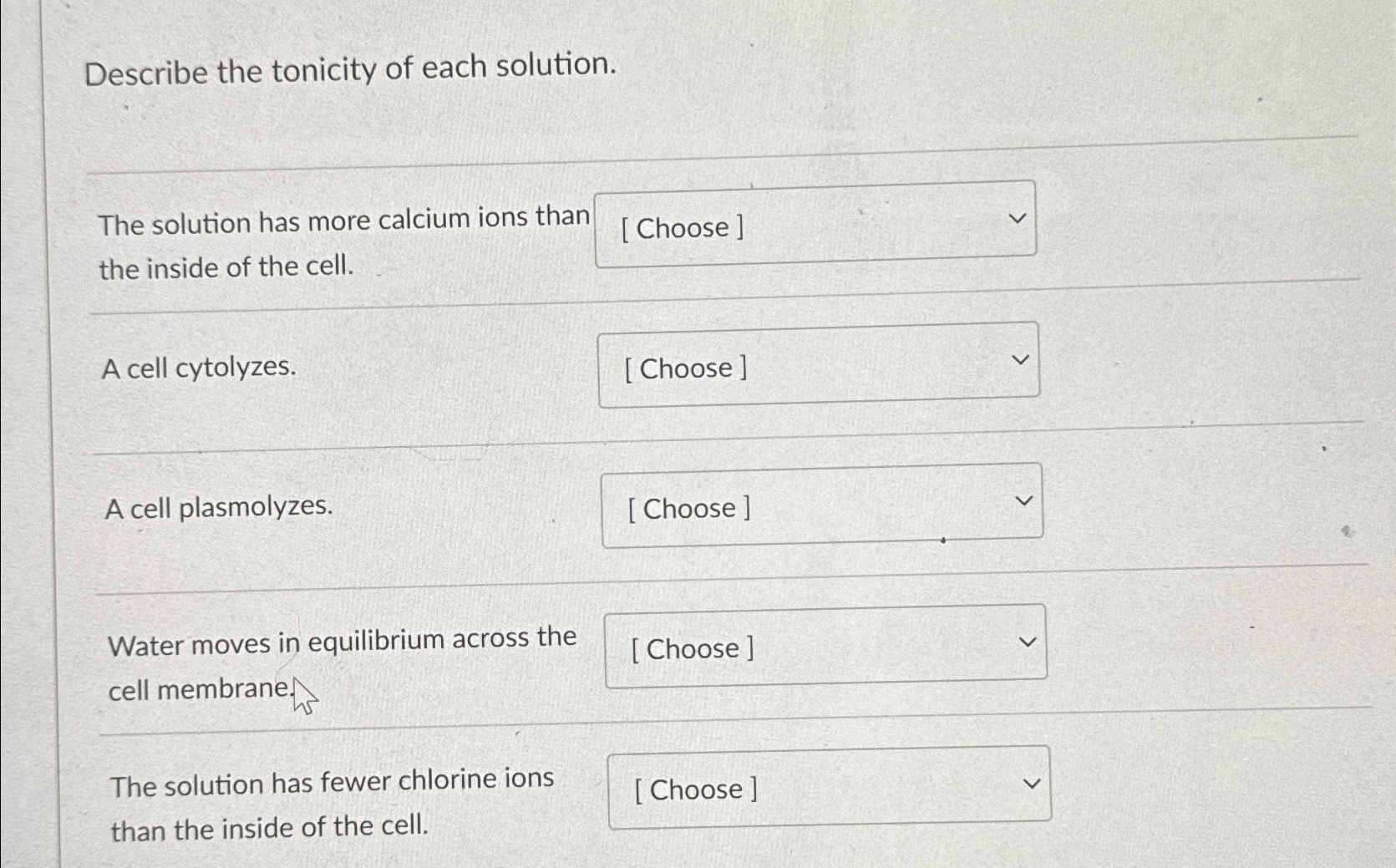 Solved Describe the tonicity of each solution.The solution | Chegg.com