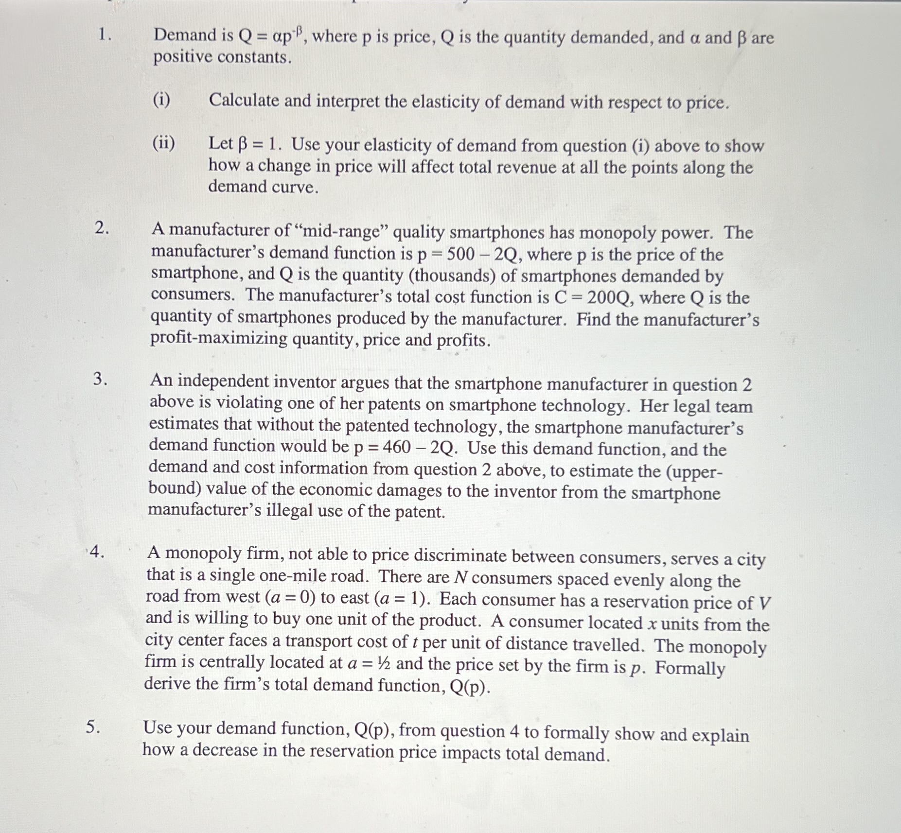 Solved Demand is Q=αp-β, ﻿where p ﻿is price, Q ﻿is the | Chegg.com