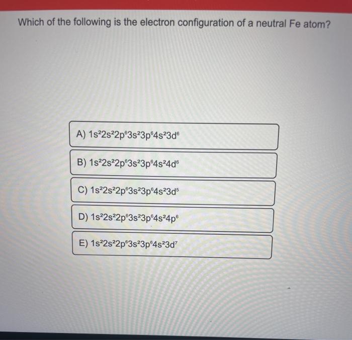 Solved The electron configuration of Fe2 is [Ar]3dº. Which | Chegg.com