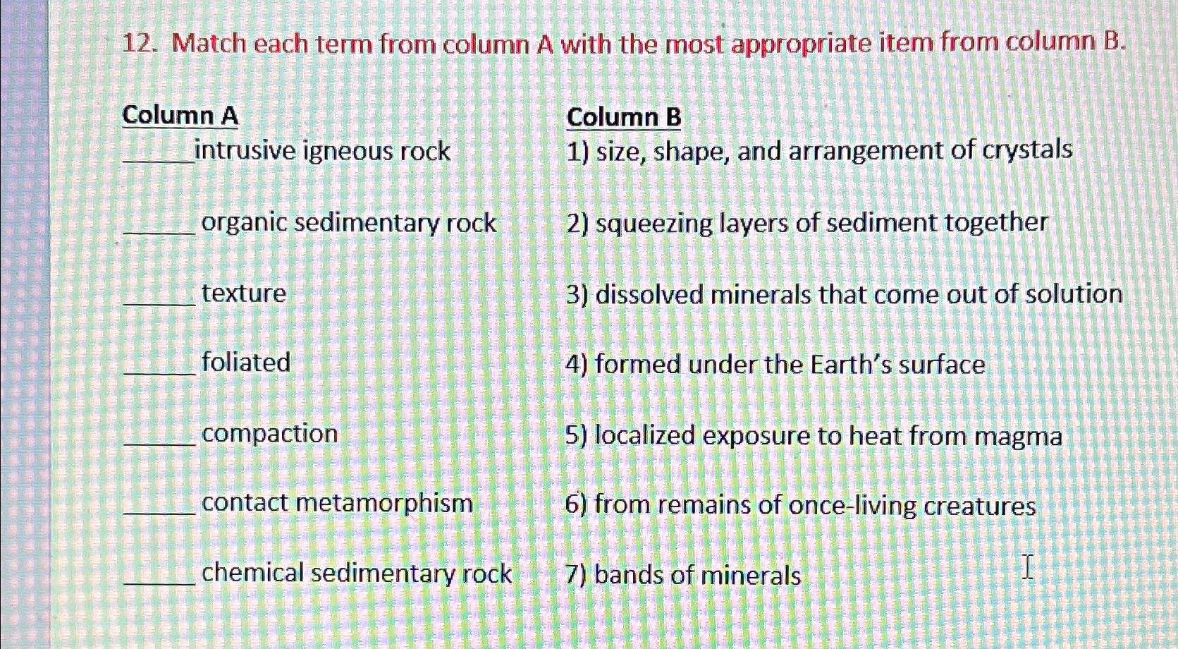 Solved Match each term from column A with the most | Chegg.com