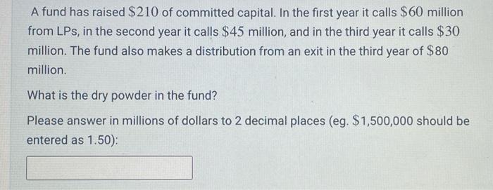 Solved A fund has raised $210 of committed capital. In the | Chegg.com