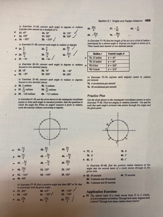 Solved . 19. - . 1 Section 5.1 Angles and Radian Measure 495 | Chegg.com