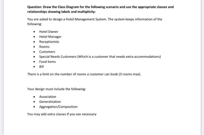 Solved Question: Draw the Class Diagram for the following | Chegg.com