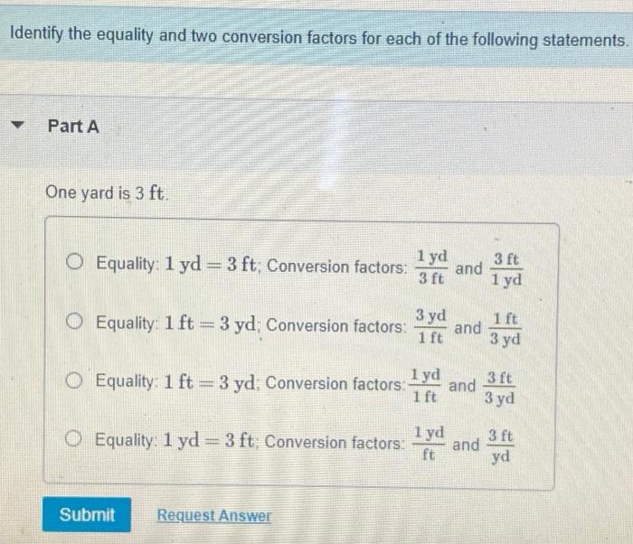 Solved Identify the equality and two conversion factors for | Chegg.com