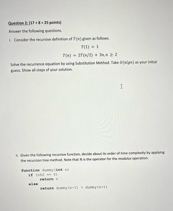 Solved Question 2: (17+8=25 points ) Answer the following | Chegg.com
