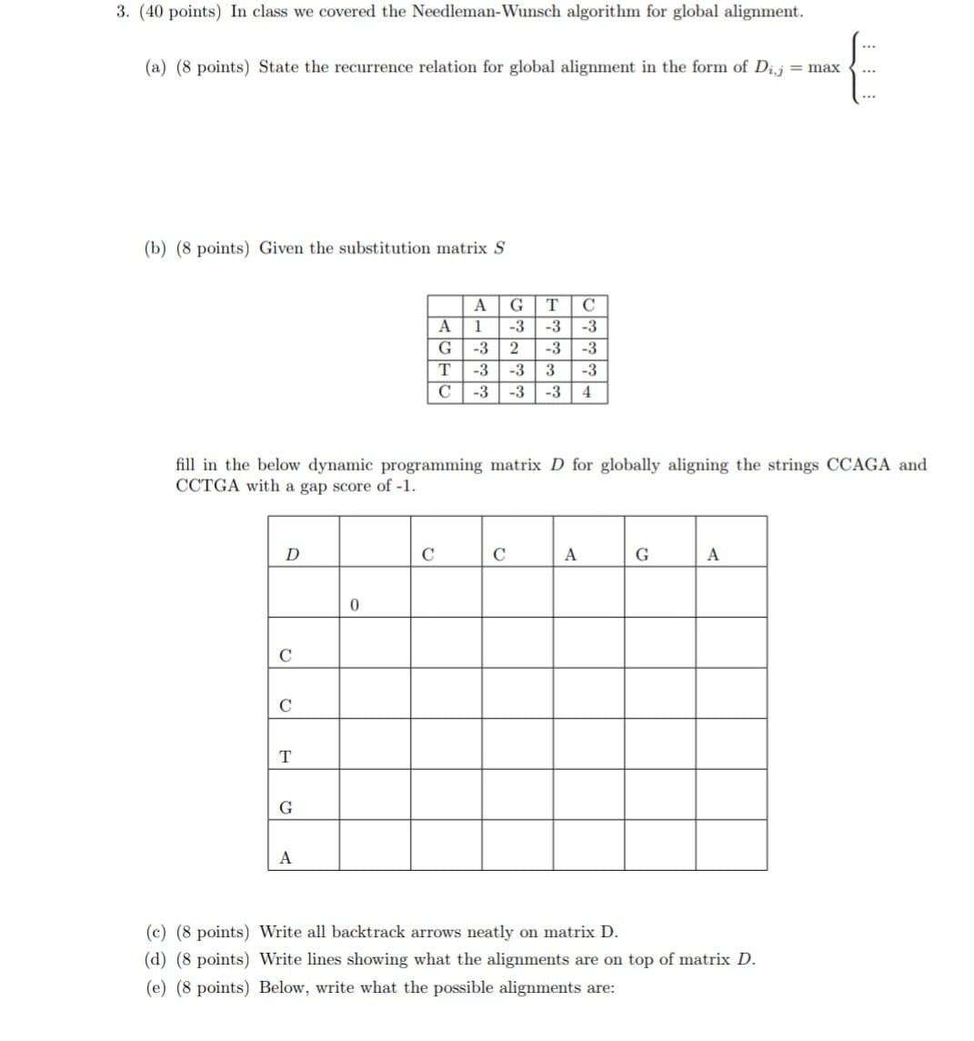 Solved (40 points) In class we covered the | Chegg.com Solved (40 points) In class we covered the | Chegg.com