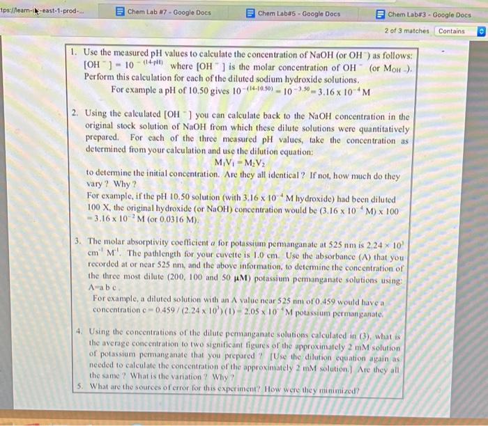1. Use the measured pH values to calculate the | Chegg.com