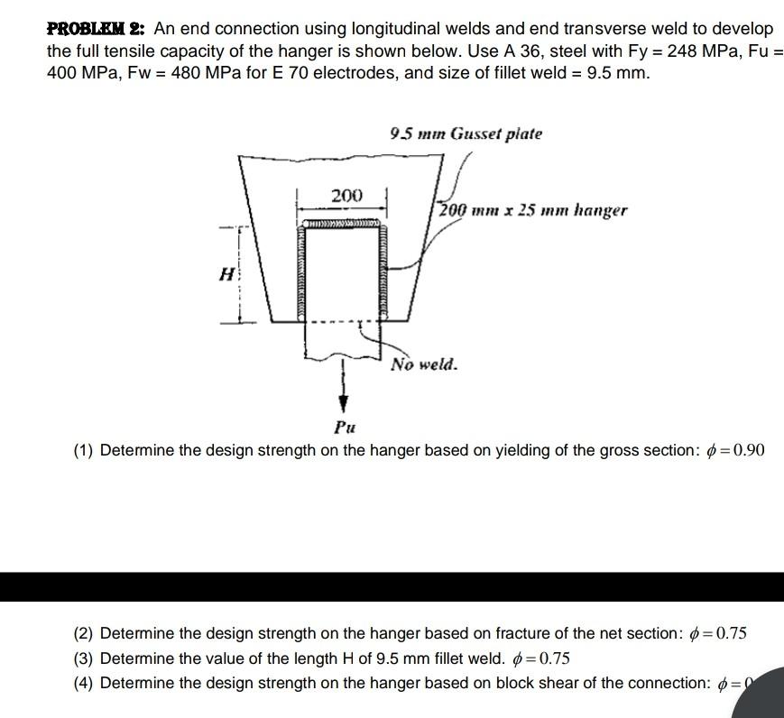 Solved PROBLEM 2: An end connection using longitudinal welds | Chegg.com