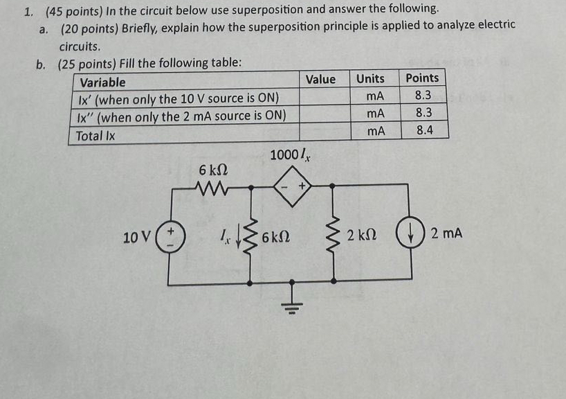 Solved (45 ﻿points) ﻿In the circuit below use superposition | Chegg.com