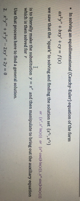 Solved In solving an equidimensional (Cauchy-Euler) equation | Chegg.com