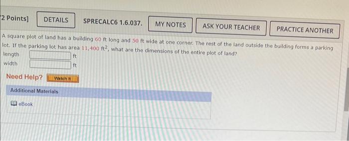 Solved A square plot of land has a building 60ft long and | Chegg.com