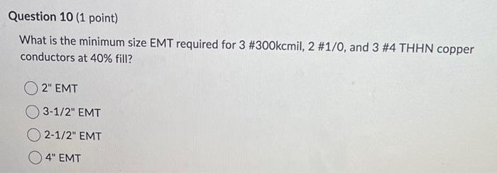 Solved What is the minimum size EMT required for 3 | Chegg.com