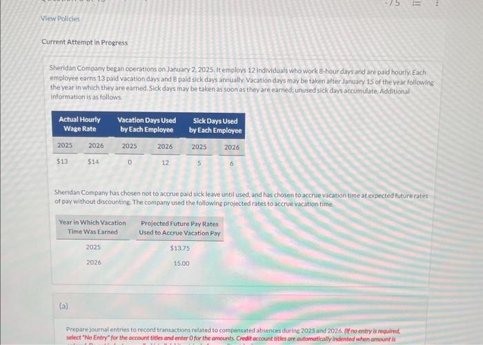 Solved Current Attempt in Progress Sheridan Company began | Chegg.com