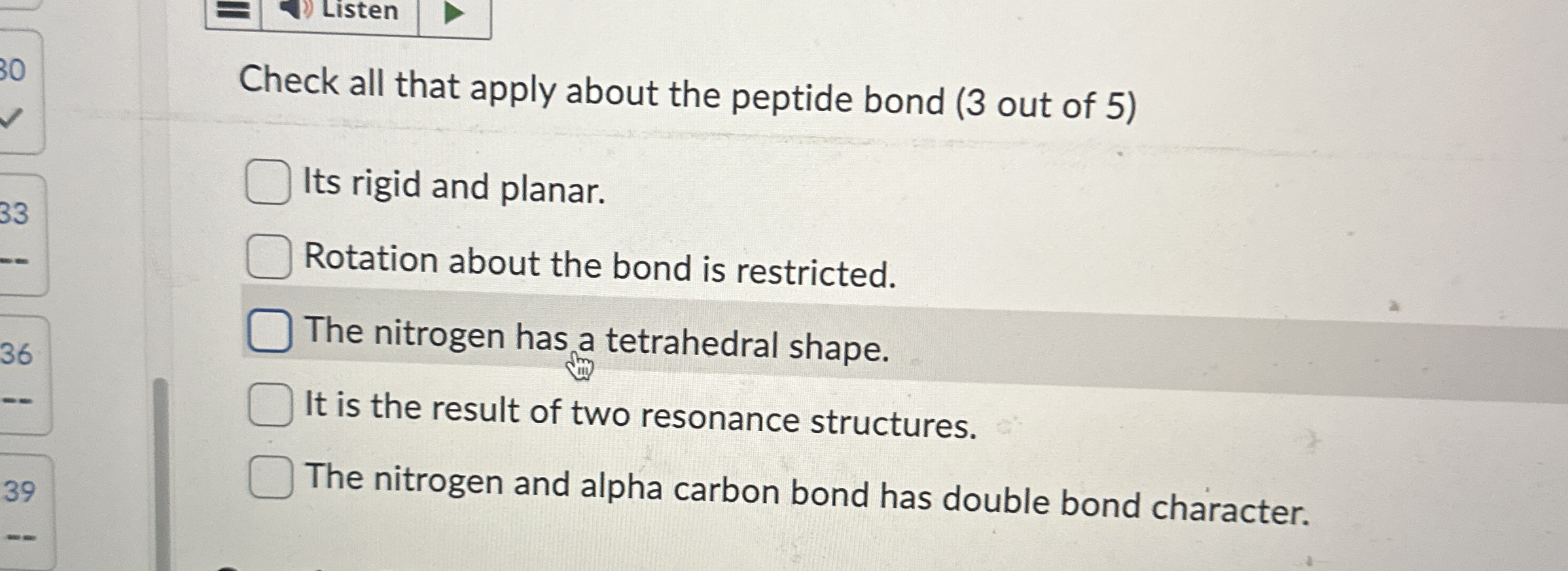 Solved Check all that apply about the peptide bond (3 ﻿out | Chegg.com