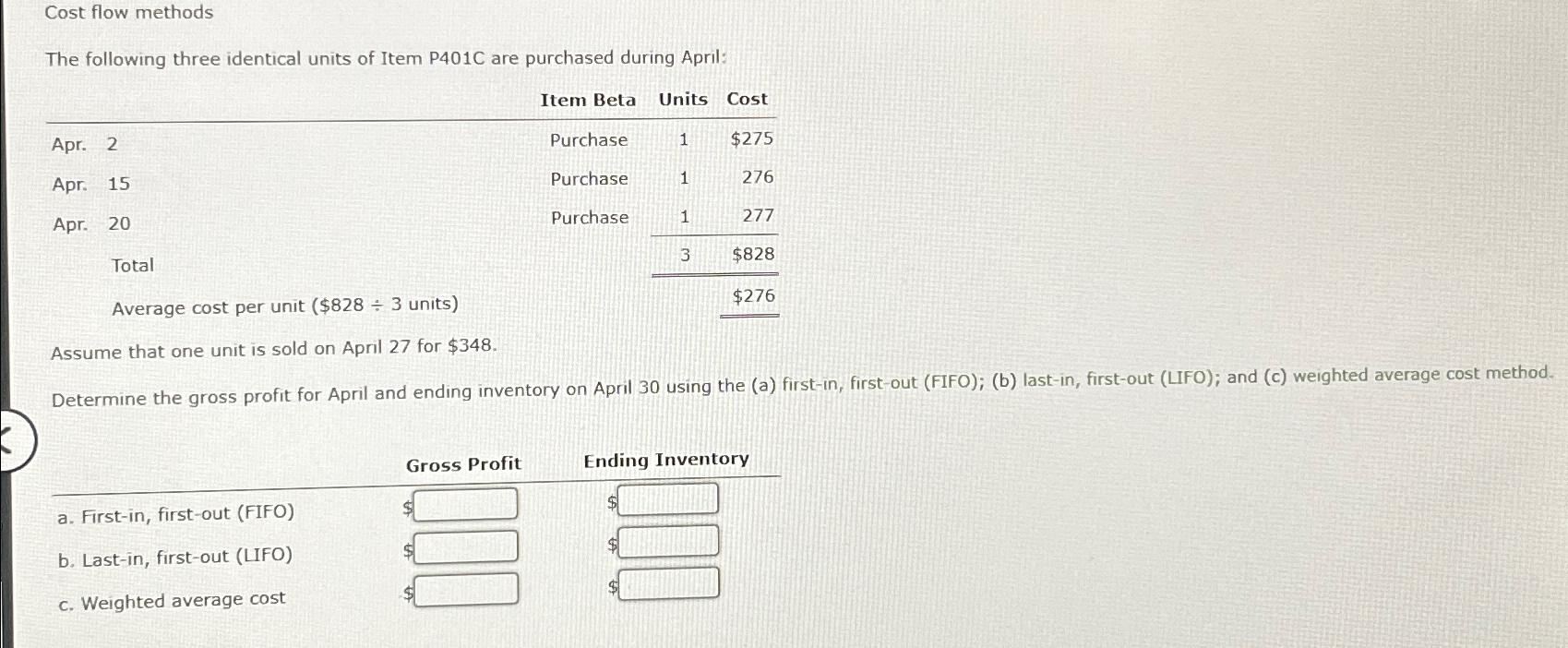Solved Cost flow methodsThe following three identical units | Chegg.com