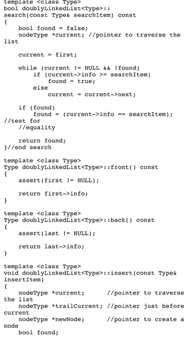 Solved Download the header file doublyLinked List.h 1. Write | Chegg.com