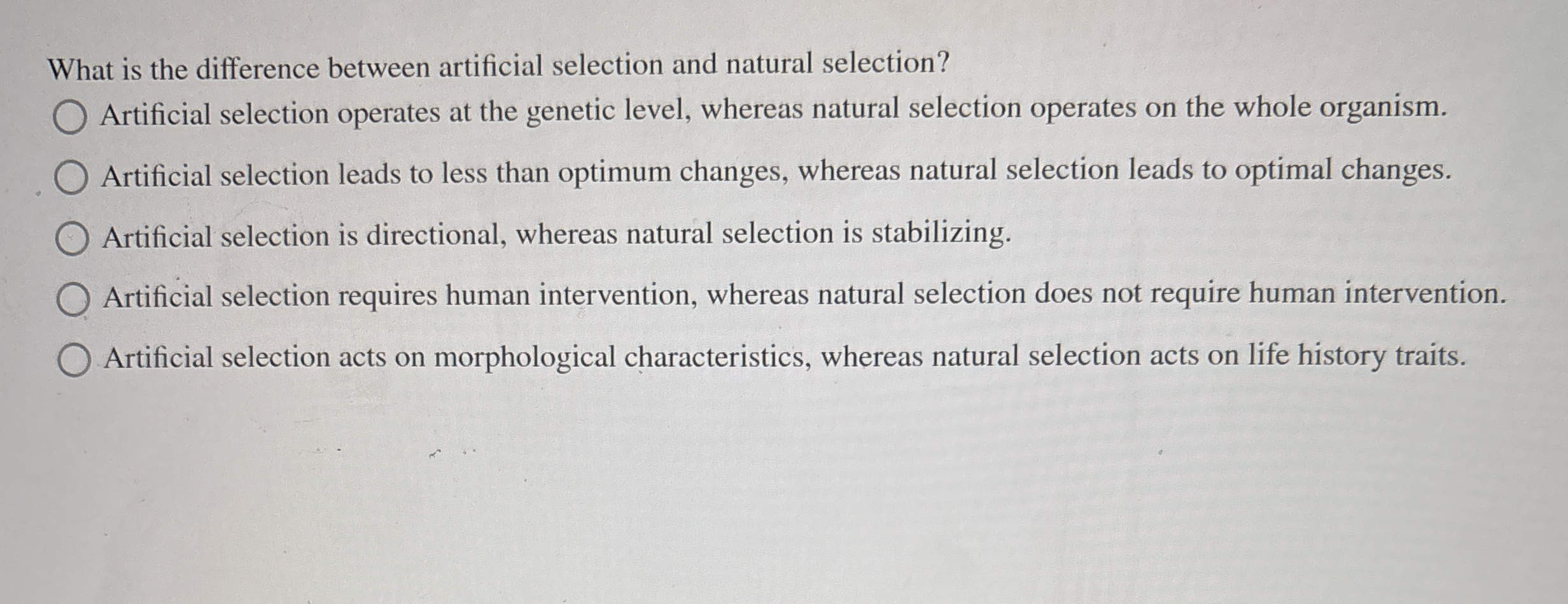 Solved What is the difference between artificial selection | Chegg.com