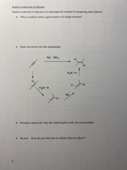 Solved Radical reductions of alkynes Radical reduction of | Chegg.com