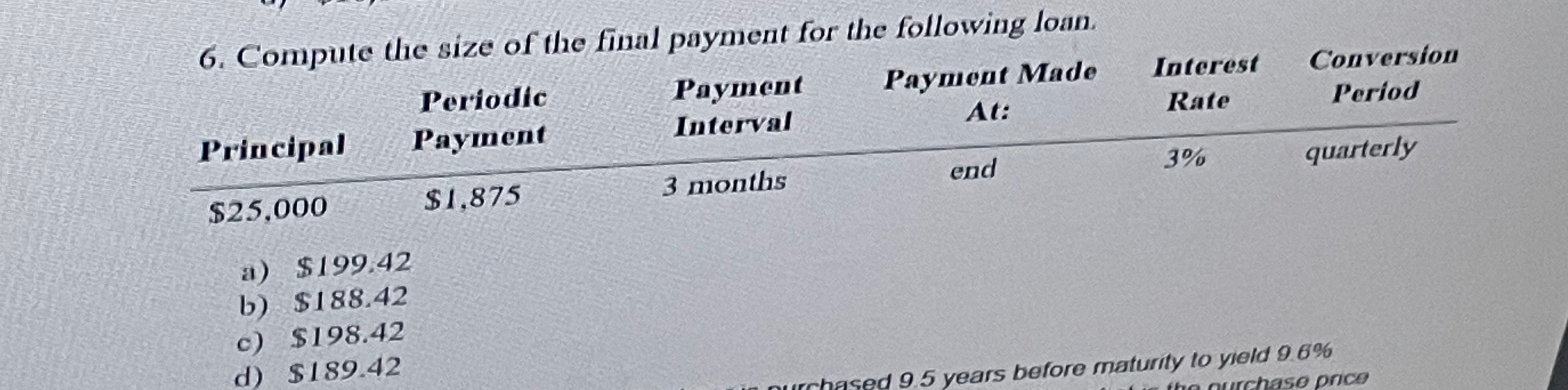 Compute the size of the final payment for the | Chegg.com