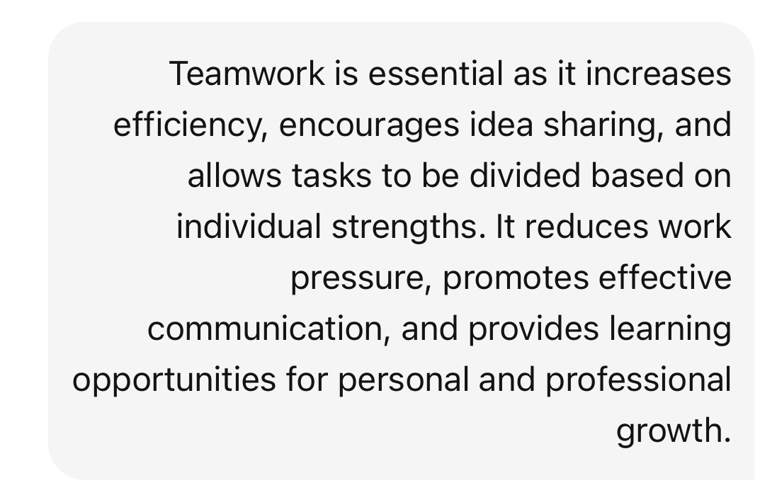 Solved • ﻿Teamwork is essential as it increases efficiency, | Chegg.com
