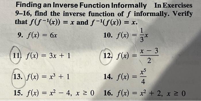 Solved Finding an Inverse Function Informally In Exercises | Chegg.com